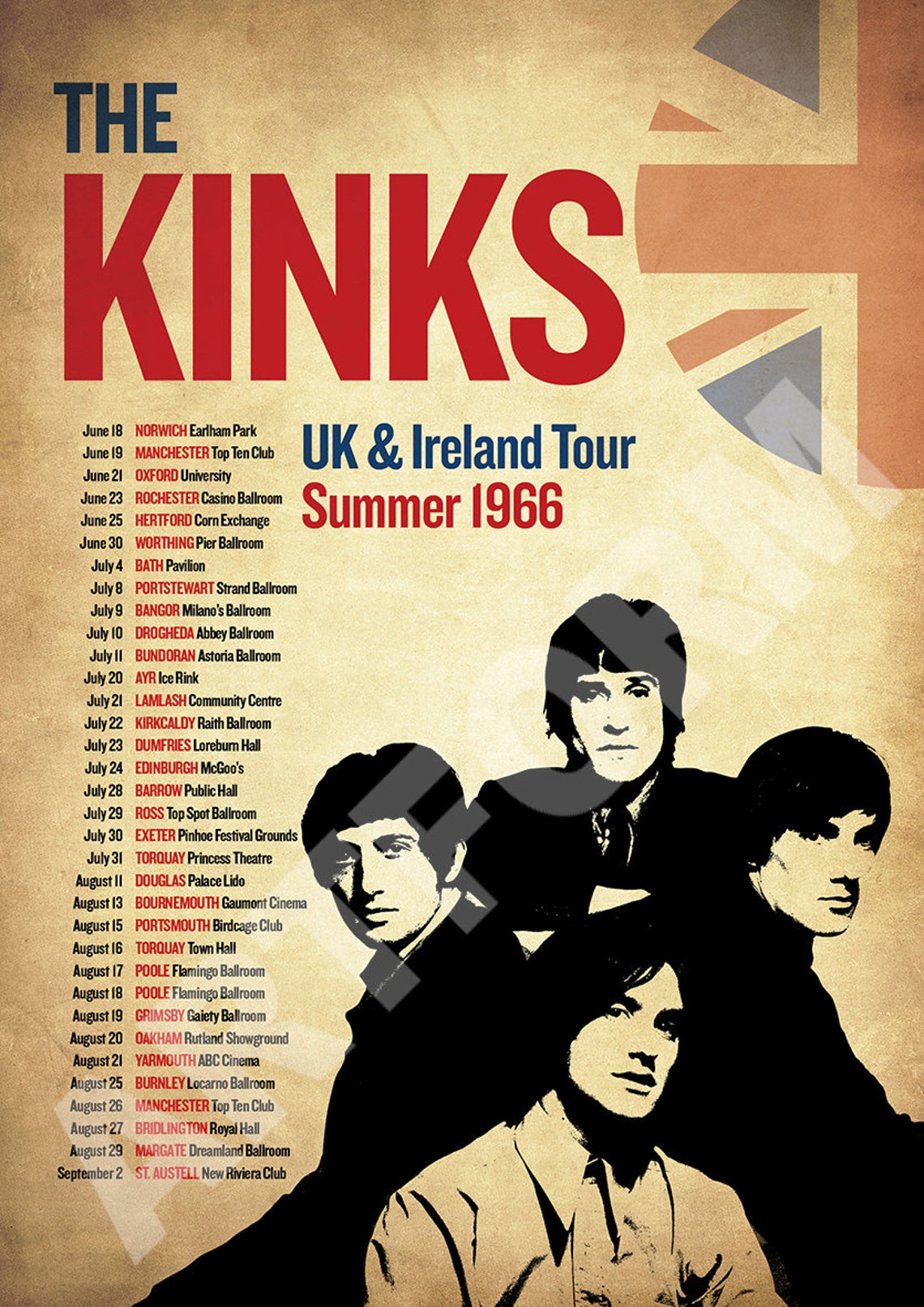 THE KINKS REIMAGINED 1966 Tour Poster A3 Size. | Etsy UK