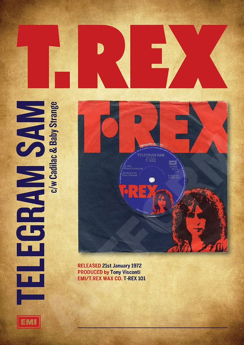 T.REX MARC BOLAN Telegram Sam Poster/print - Etsy UK