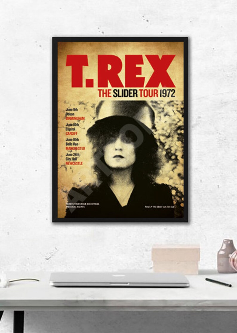 T.rex Marc Bolan Reimagined THE SLIDER 1972 UK Tour Poster A3 Size ...