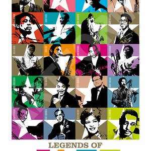 LEGENDS OF JAZZ A3 Size Print. John Coltrane. Miles Davis. Charlie ...