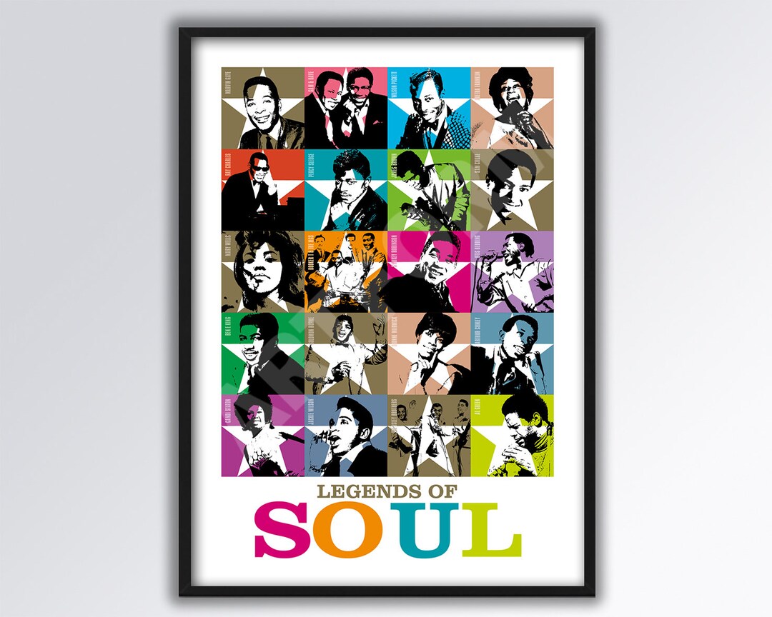 LEGENDS OF SOUL A3 Size Print. Otis Redding. Aretha Franklin. Soul ...