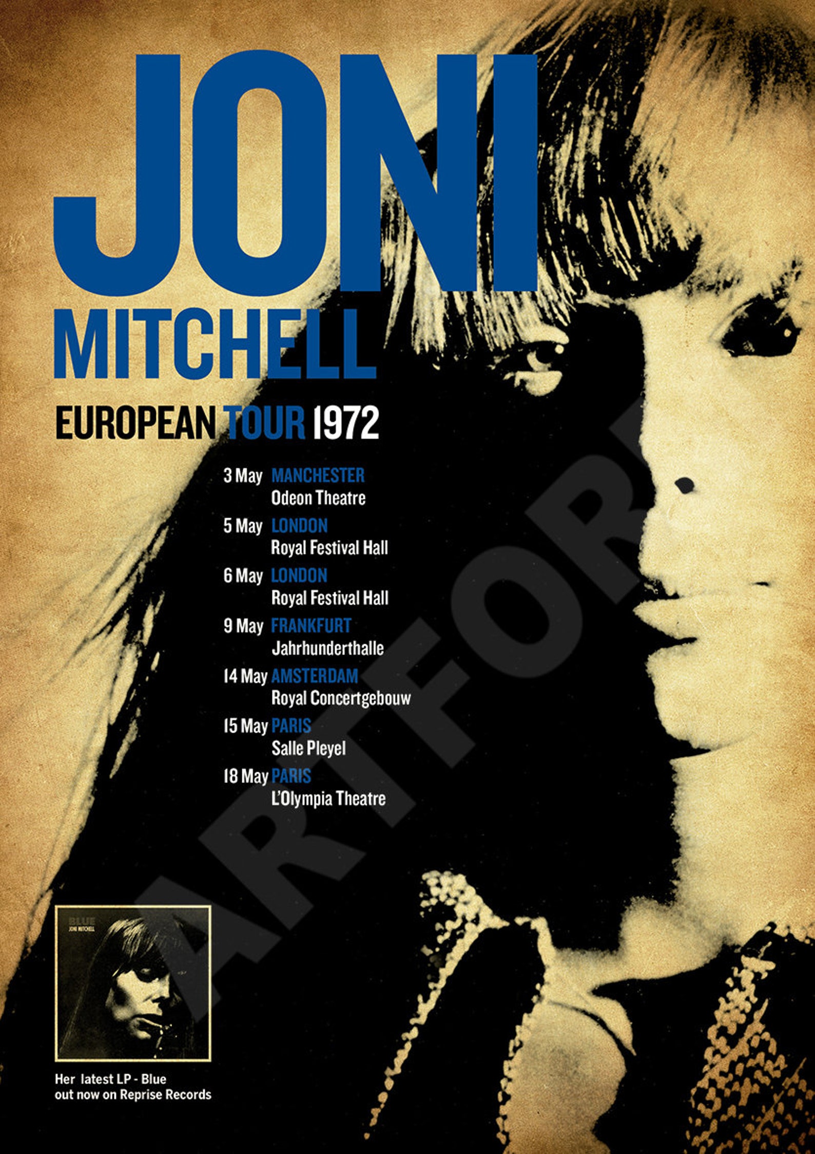 JONI MITCHELL REIMAGINED 1972 European Tour Poster A3 Size. Joni ...