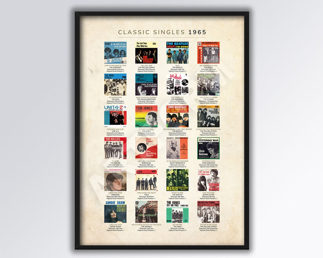 Classic Singles of 1965 A3 Size Print. 60th BIRTHDAY GIFT. Vintage ...