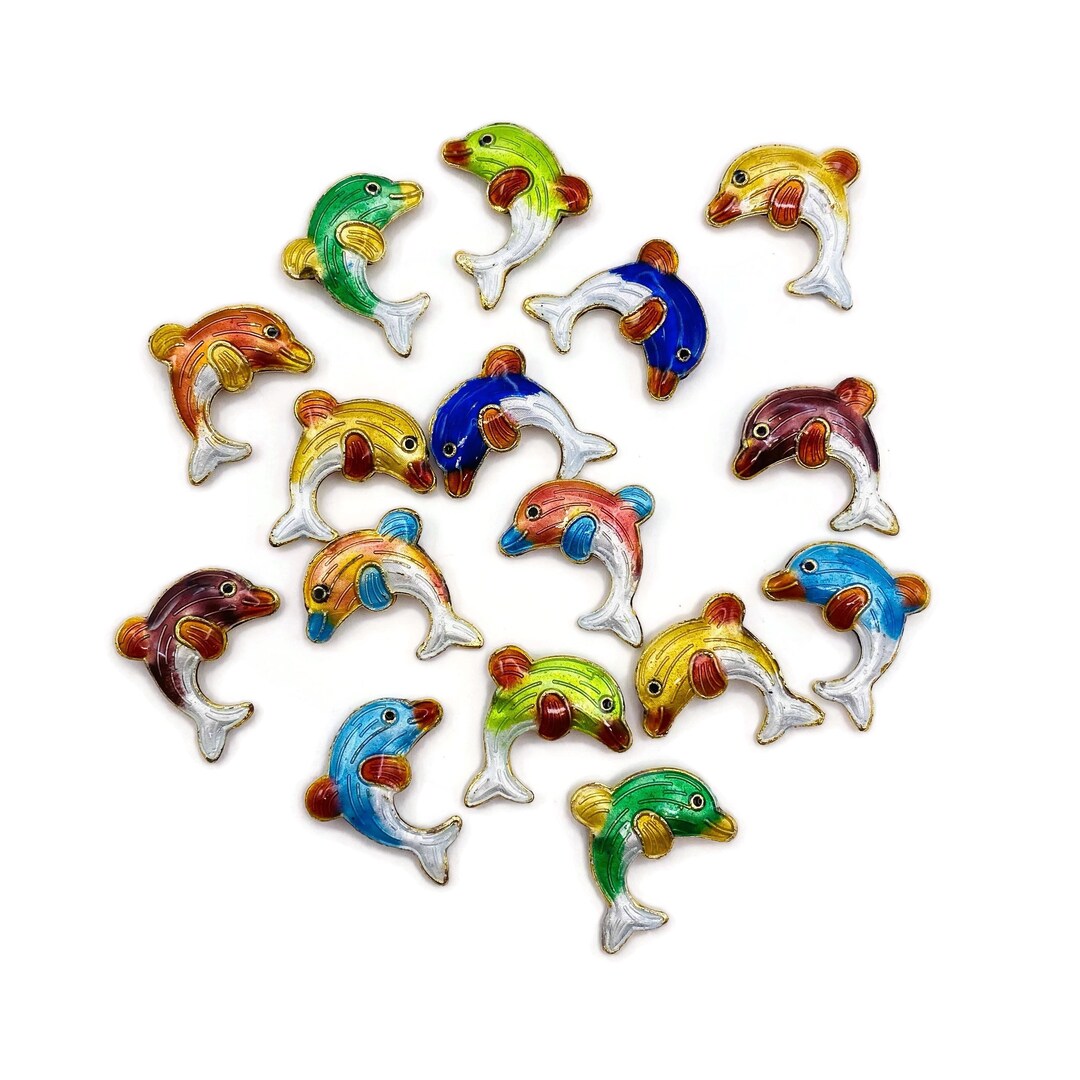 Cloisonné Jumping Dolphin Bead Lot 22mm Multicolor Lot of 16 LAST ONE ...