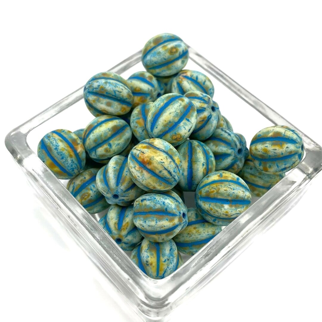 Czech Glass Melon Beads: Turquoise Blue Honey, 12mm (lot of 6) - Etsy