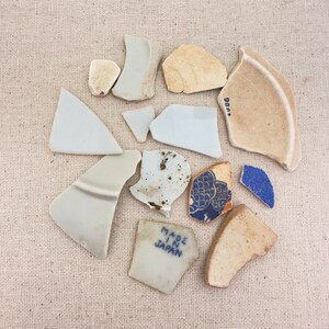 River Beach Pottery Shards Blue White Asian Houses Trees Boat Flowers ...
