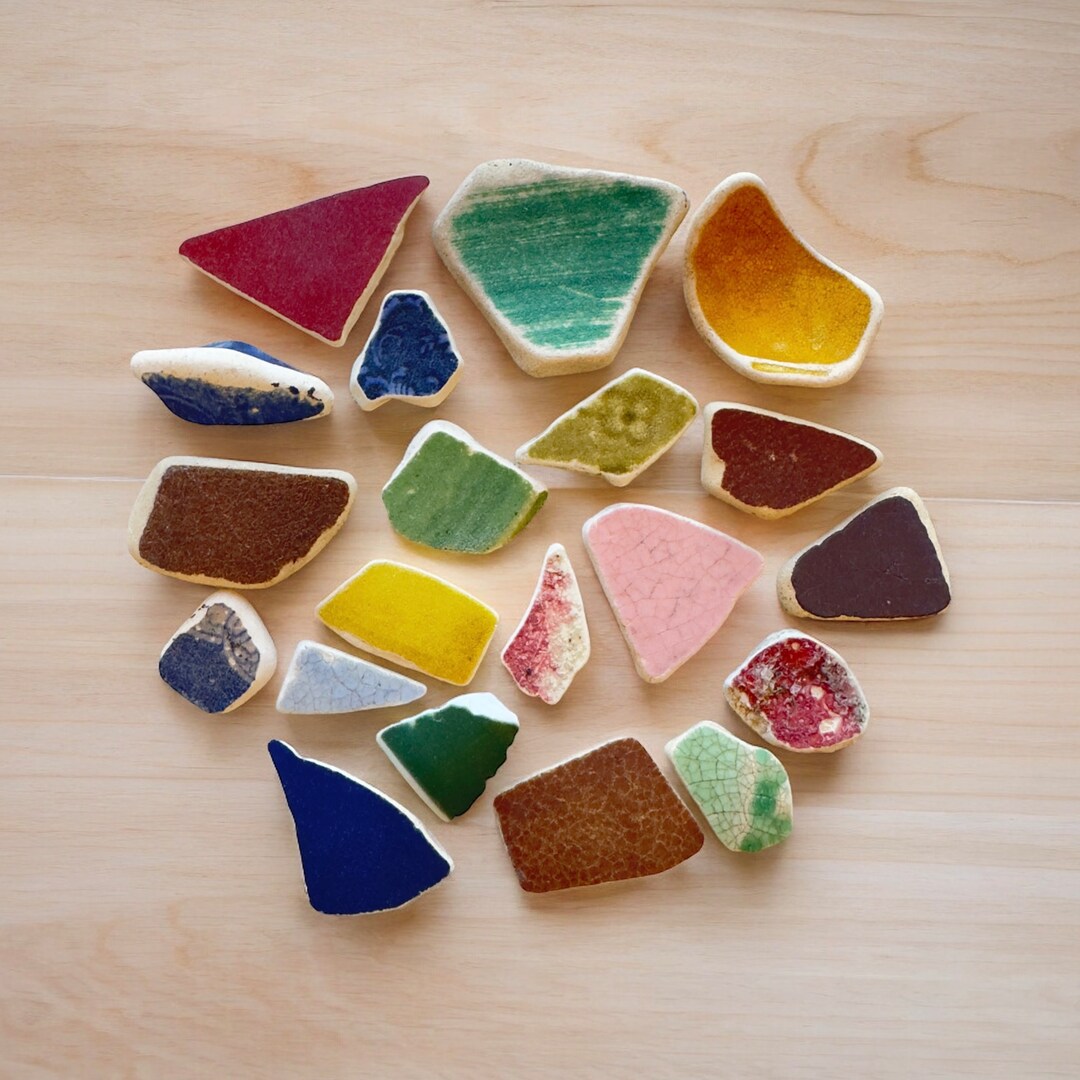 River Beach Pottery Shards Solid Colors Floral Hint Naturally Tumbled ...