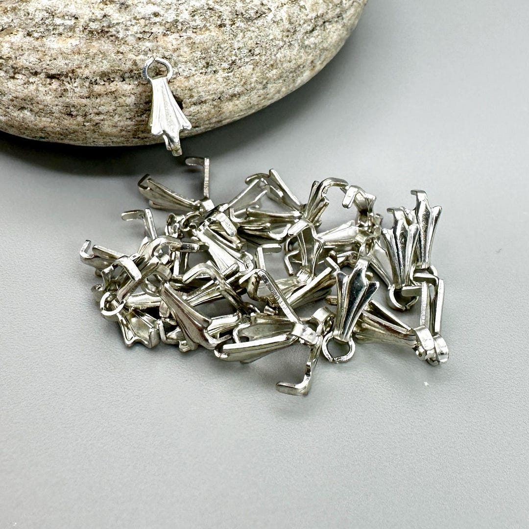 Vintage Art Deco Fan Pinch Bails – Antique Silver Plated Brass Findings ...