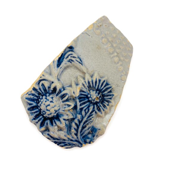 Beach Pottery Shard 3 Large 3D Blue Sunflowers 1890 | Etsy