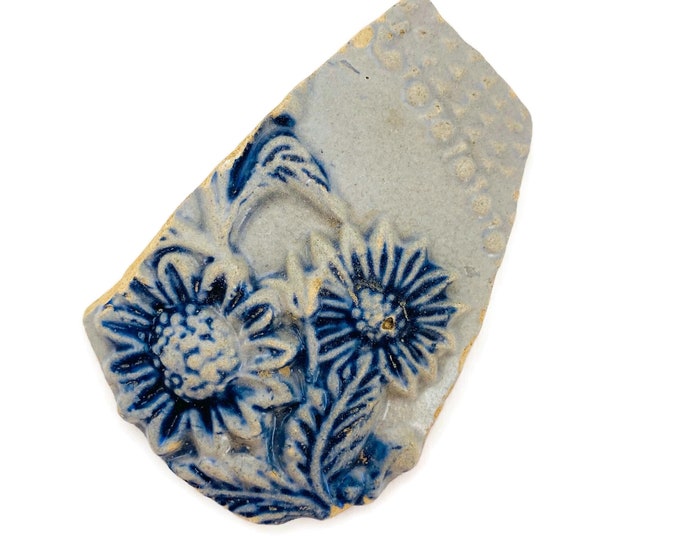 Beach Pottery Shard 3 Large 3D Blue Sunflowers 1890 Whites Pottery of ...
