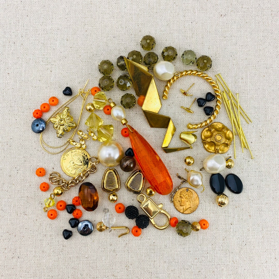 Jewelry Bead Soup Creative Component Craft Mix Orange Gold Pearl ...