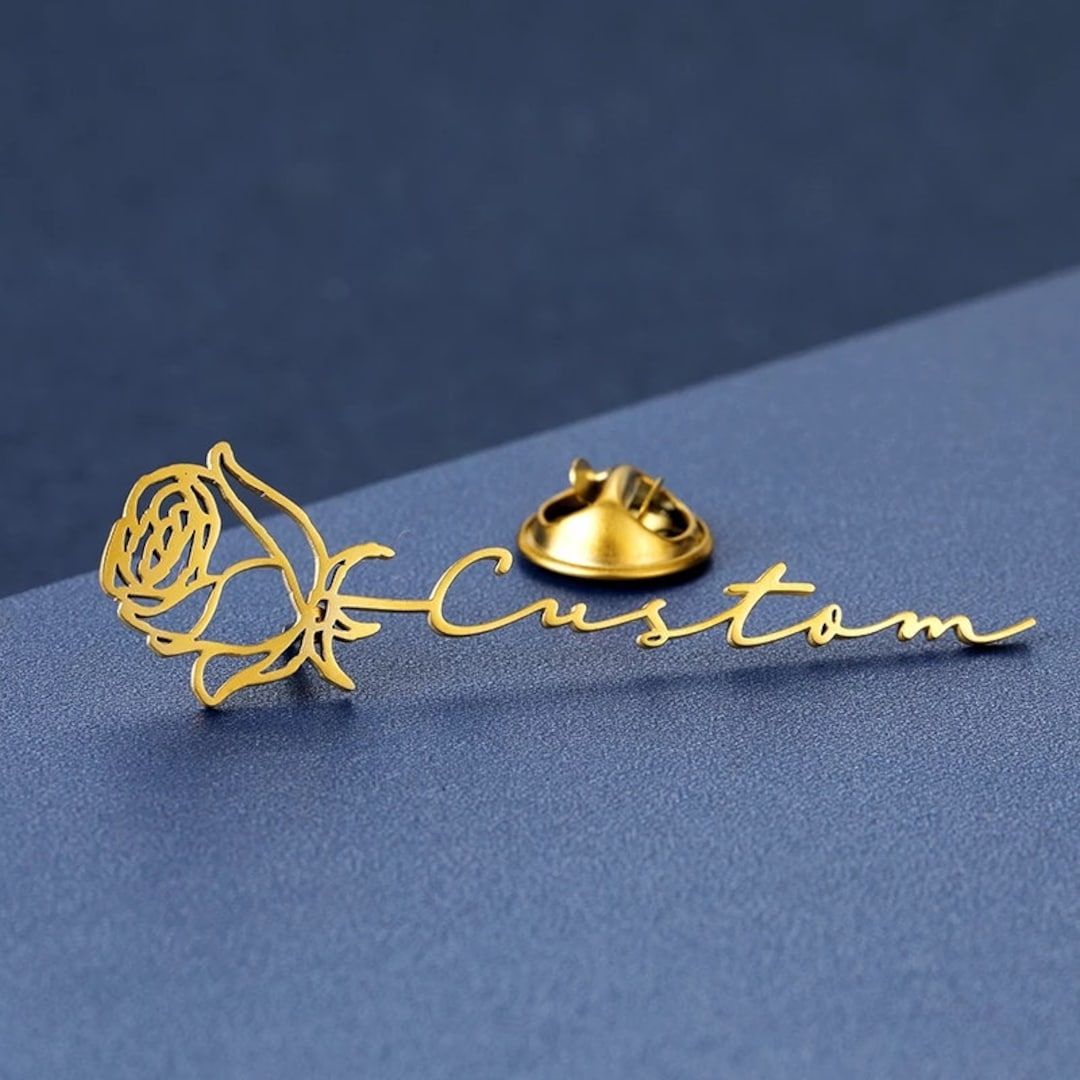 Birth Flower Name Brooch • Custom Name Brooch • Gift for Her ...