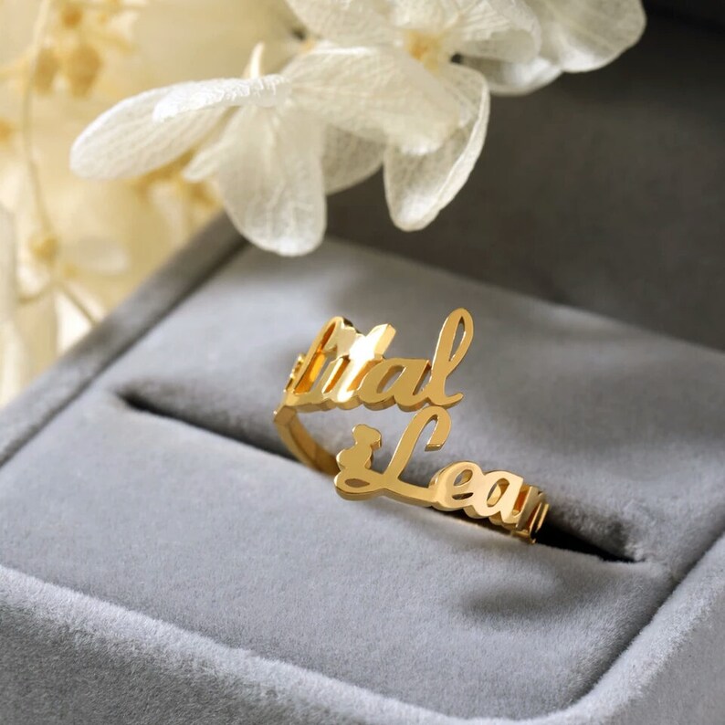 Double Name Ring • Custom Name Ring • Name Ring • Gift for Her ...