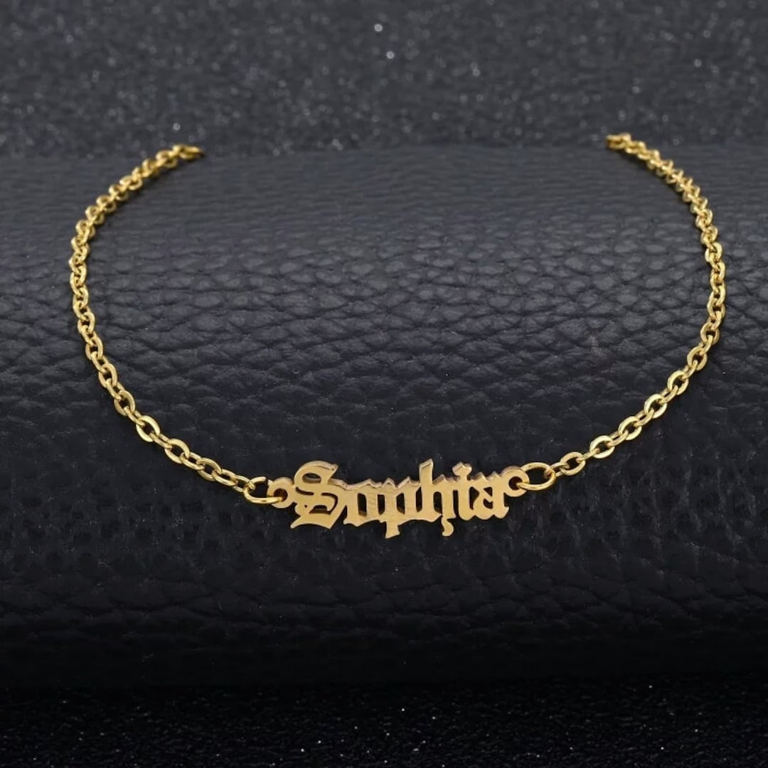 Old English Name Anklet • Custom Name Anklet • Name Anklet • Gift for ...