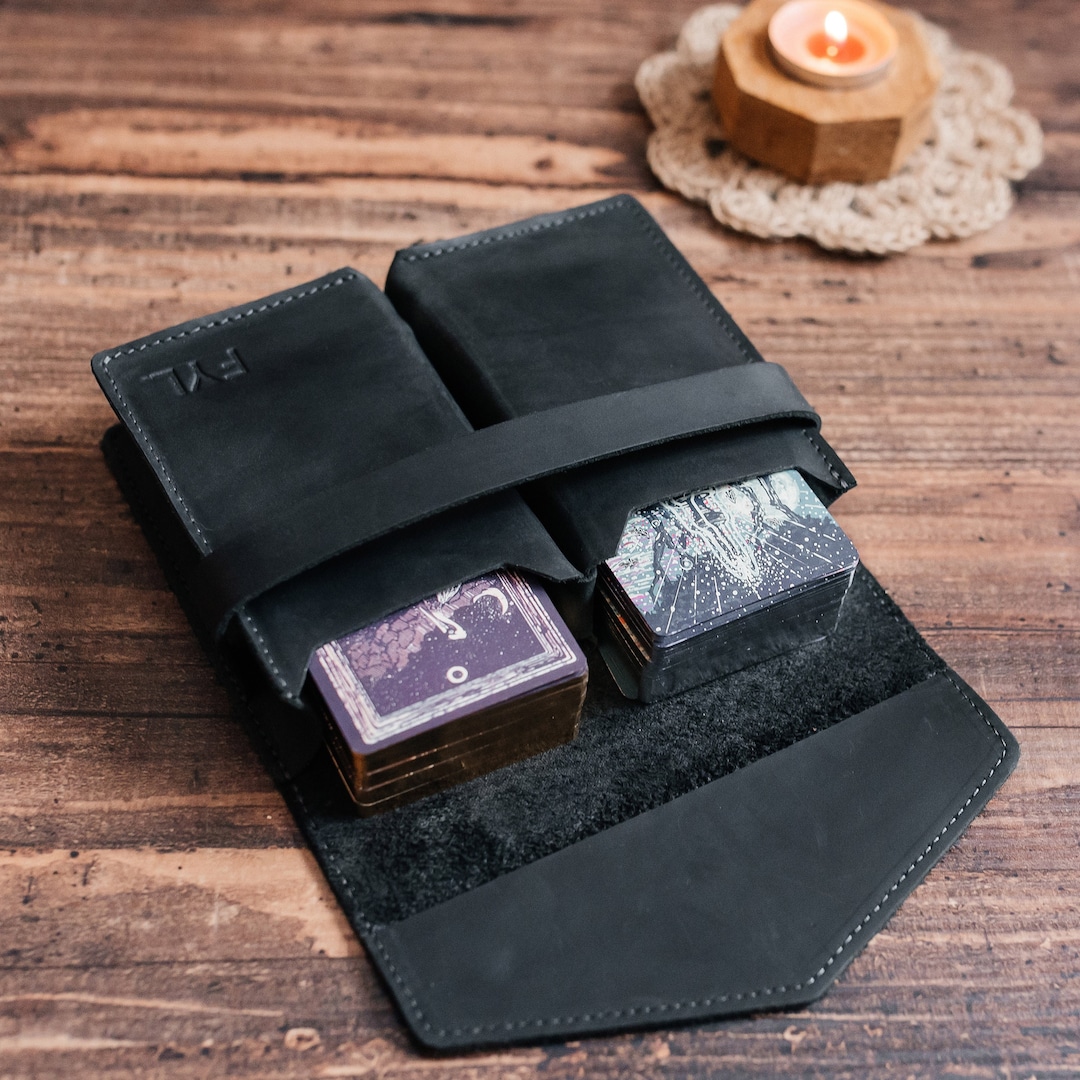 Handcrafted Leather Tarot Card Case for 2 Decks - Custom Tarot Pouch ...