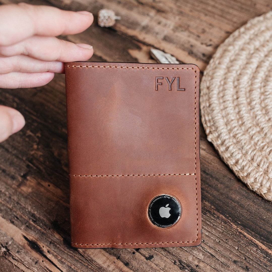 Customizable Leather Passport Cover With Built-in Apple AirTag Pocket ...
