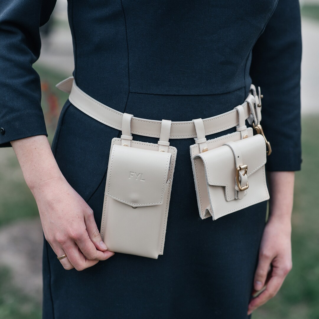 Personalized Leather Hiking Utility Belt With Removable Phone Case ...