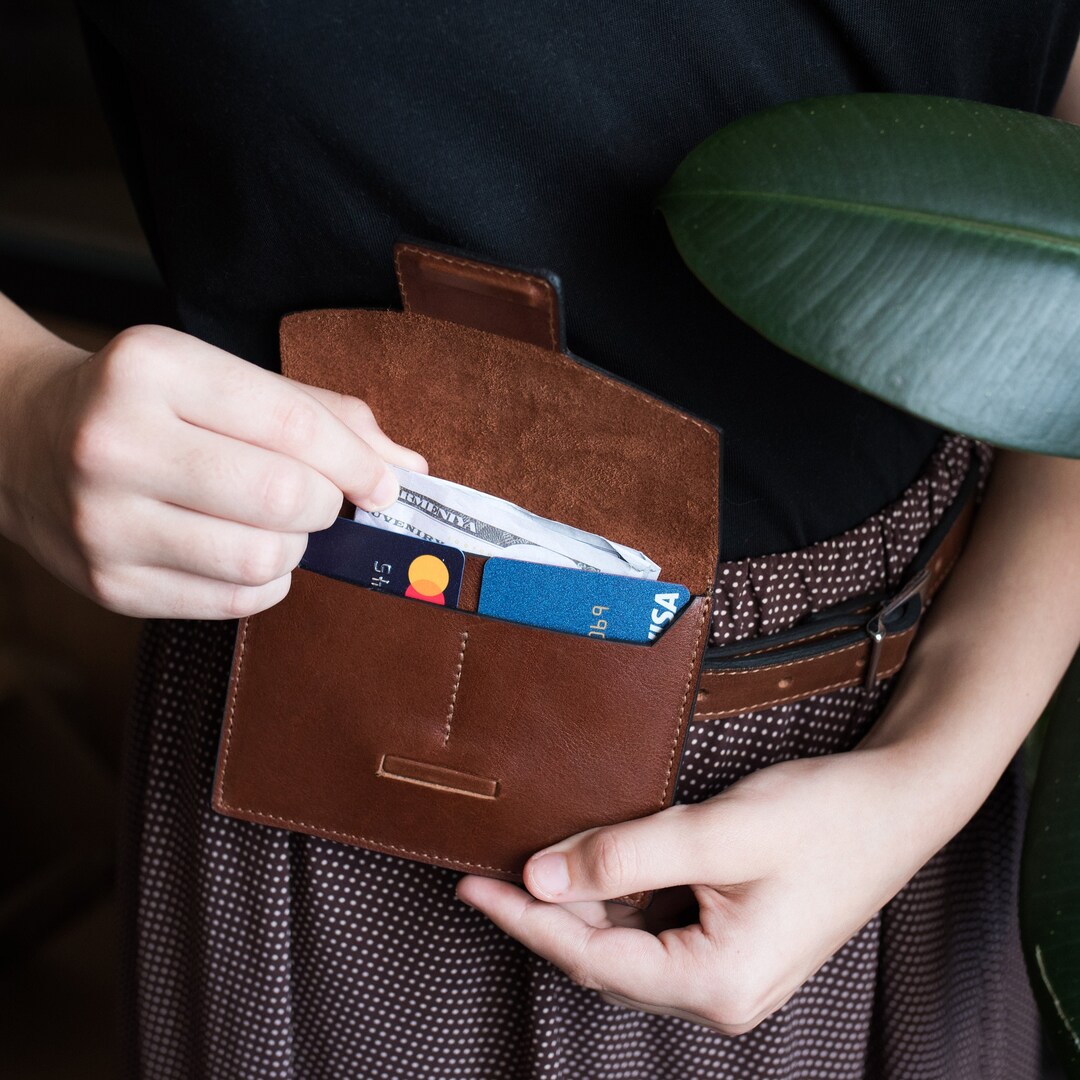 Customizable Leather Belt Wallet Compact Pouch for Cash & Credit Cards ...
