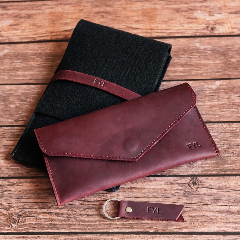 Leather Cash Envelope Wallet With Zipper & Card Slots | Custom Engraved ...