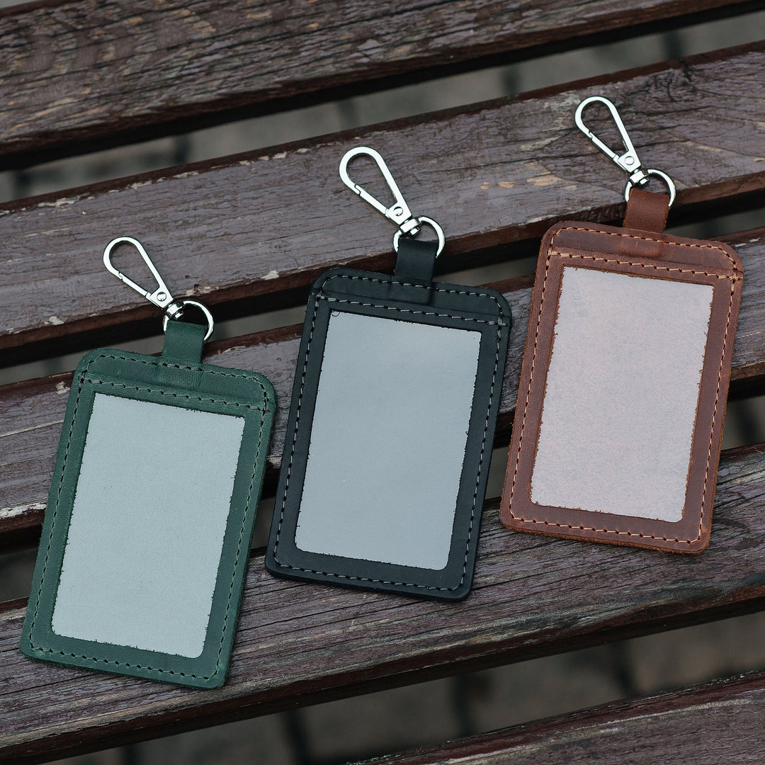 Customizable Leather ID Card Holder With Key Carabiner Stylish Wallet ...