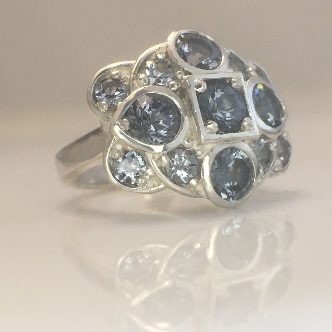 Gemstone Cluster Ring: Edwardian Style Sterling Silver Statement Ring ...