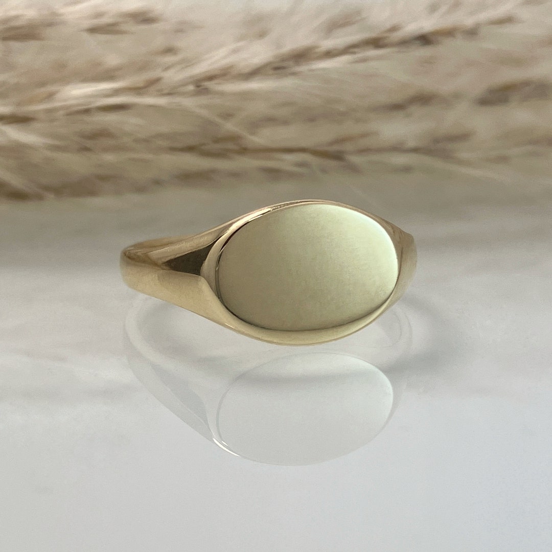 14k Solid Gold Oval Signet Ring - Engraveable Blank Ring - Etsy