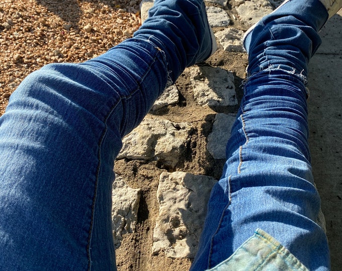 Men’s Custom Stacked Blue Jeans, Extendo Jean - Etsy