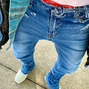 Mens Custom Stacked Blue Jeans Extendo Jean | Etsy