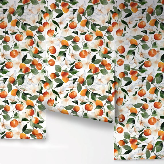 Wallpaper Wall Décor Sicily Orange Wallpaper Peel and Stick Floral ...