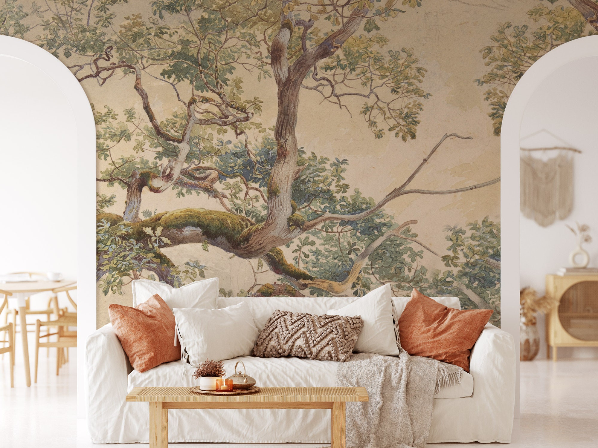 Vintage Tree Branches Mural Wallpaper, Leaves Wallpaper Peel and Stick ...
