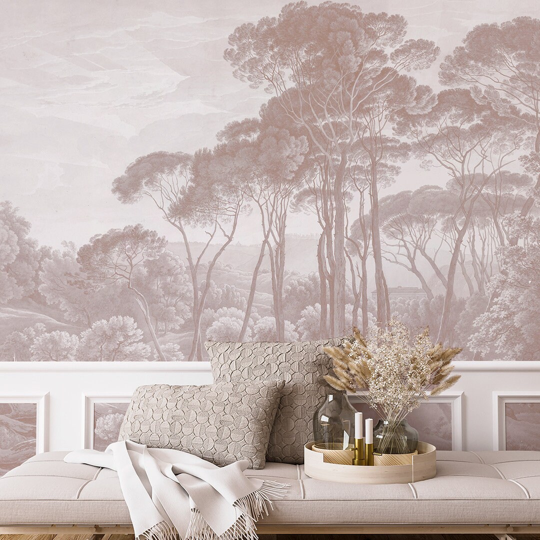 Tuscany Landscape Wallpaper Mural: Vintage Trees, Self Adhesive - Etsy