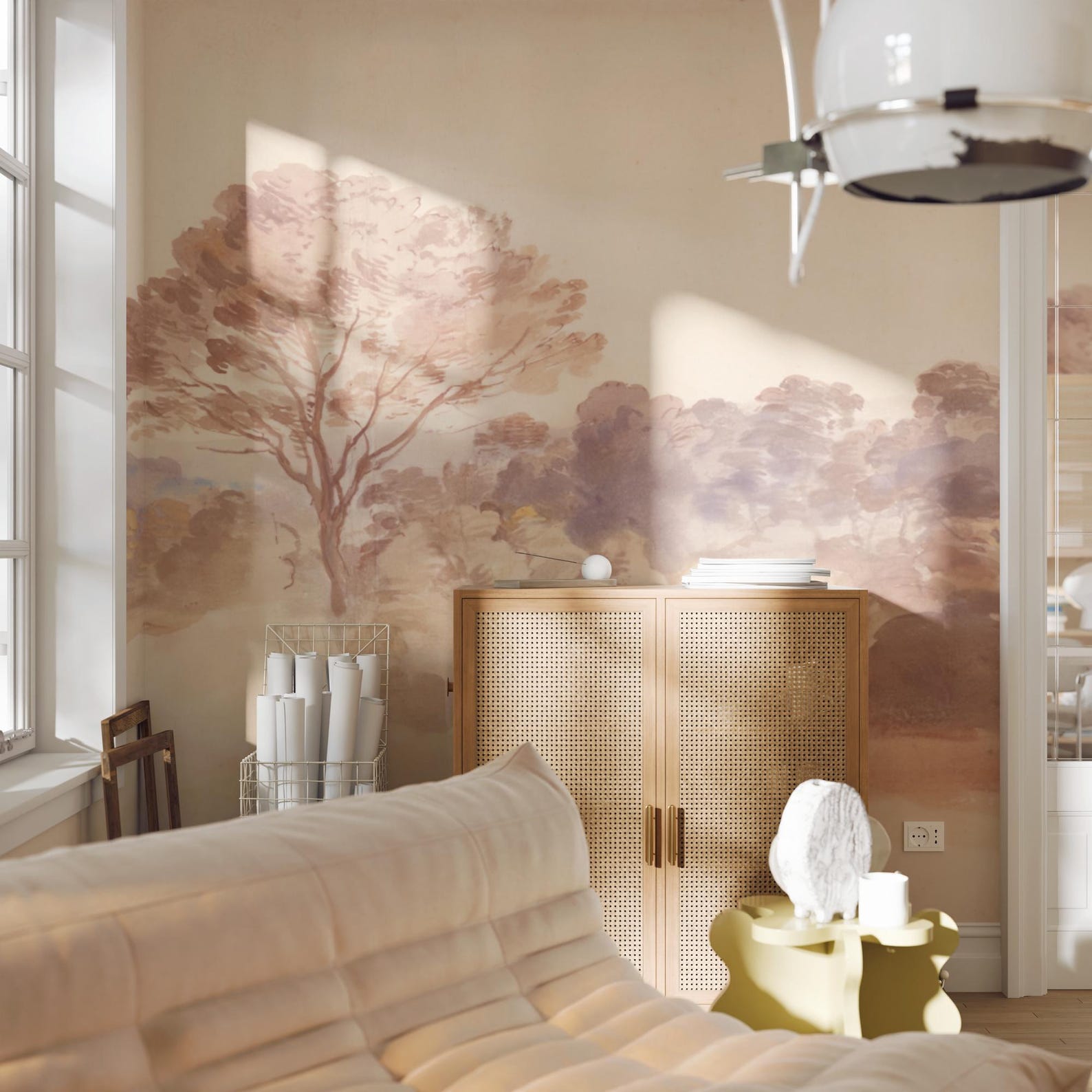 Dream Vintage Landscape Neutral Colors Wallpaper, Watercolor Scenic ...