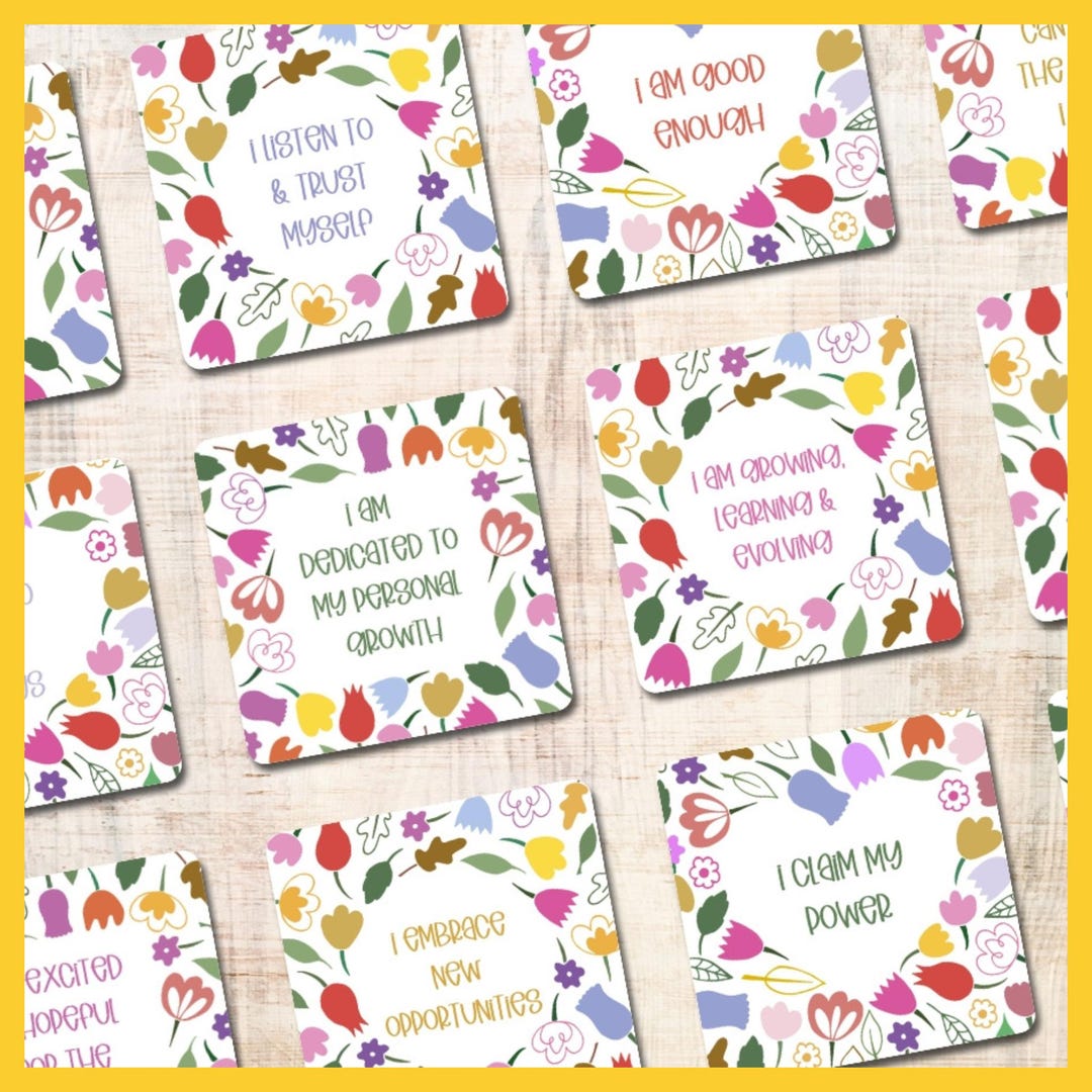 Bright Floral Motivational Affirmation Cards, 48 Printable Positive ...