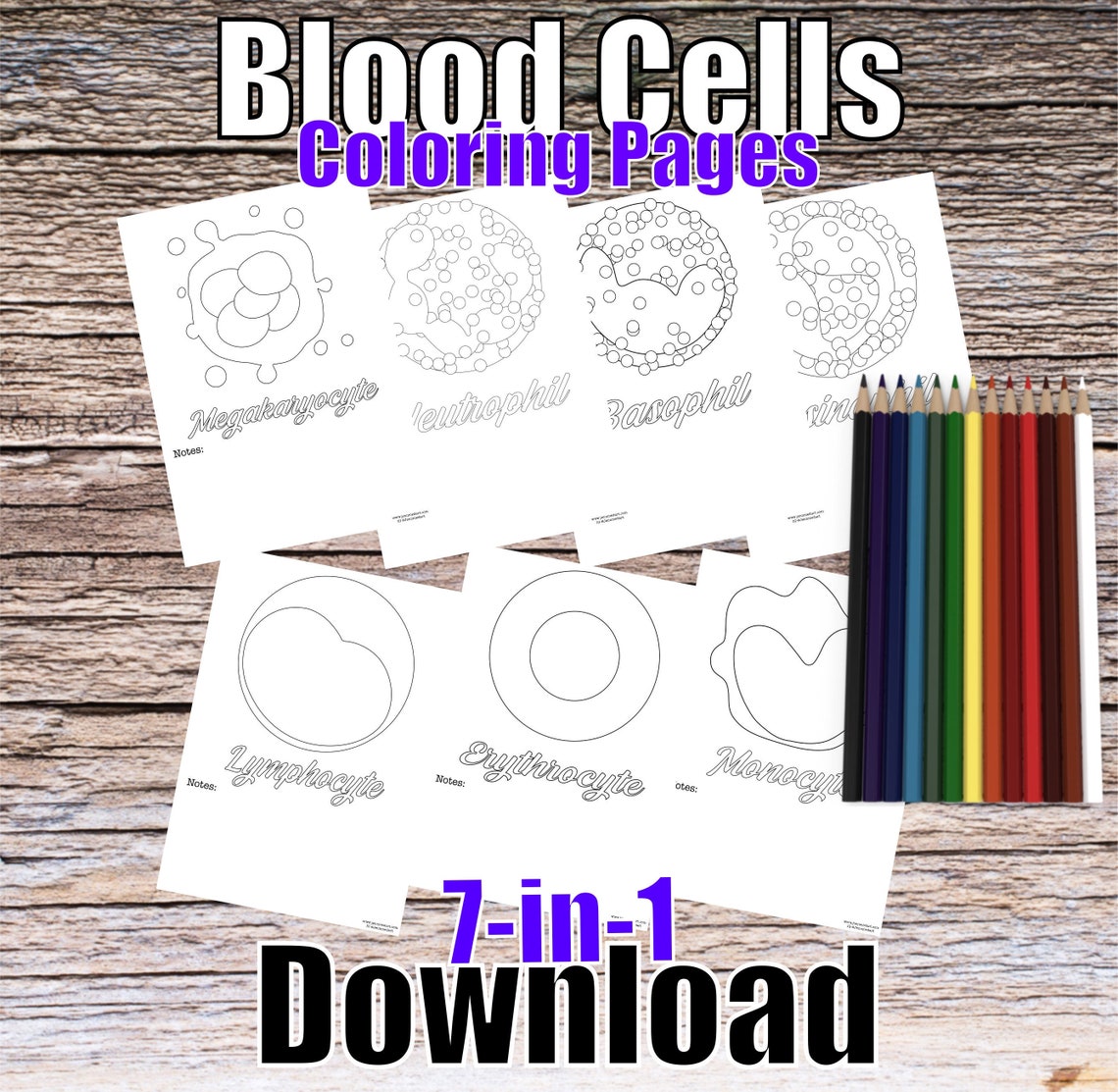 Blood Cells, 7-in-1 Coloring Pages, Digital Download Printable RBC ...