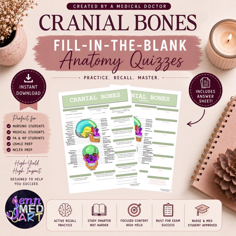 Cranial Bones Anatomy Quiz | Printable Questions + Answers | Med ...