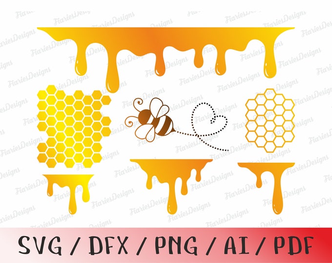 Honeycomb & Honey Bee SVG Bundle: Drip Patterns, Cricut Cut File ...