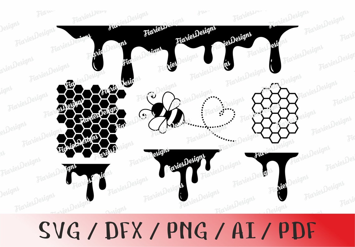 Honey Bee Svg, Honey Drips Cut File, Honeycomb Svg, Dripping Borders ...