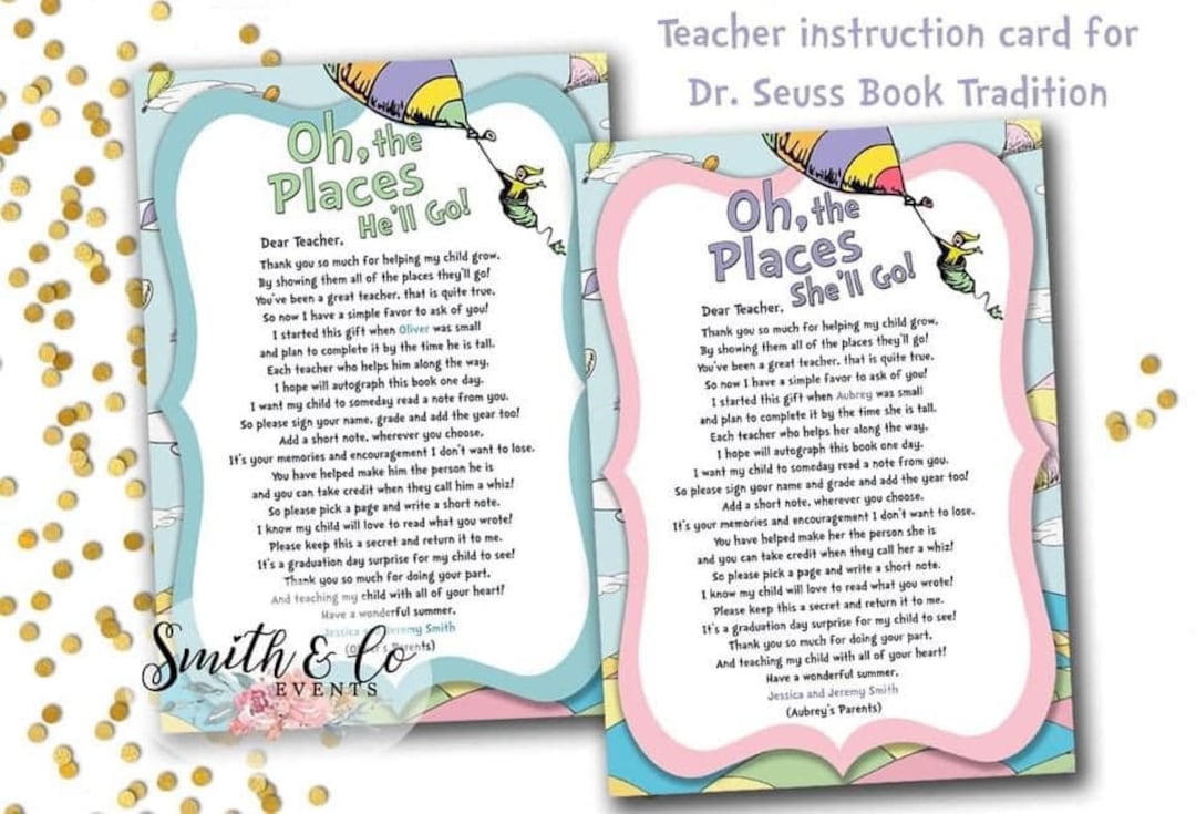 Oh the Places You'll Go Instruction Card for Teachers to Sign Book ...