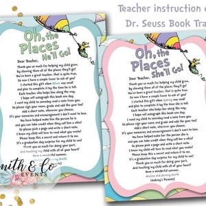 Oh the Places You'll Go Instruction Card for Teachers to Sign Book ...