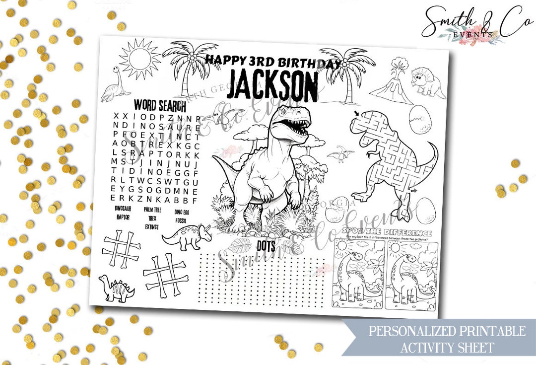 Dinosaur Party Placemat, Dinosaur Party Activity Sheet, Dinosaur Party ...