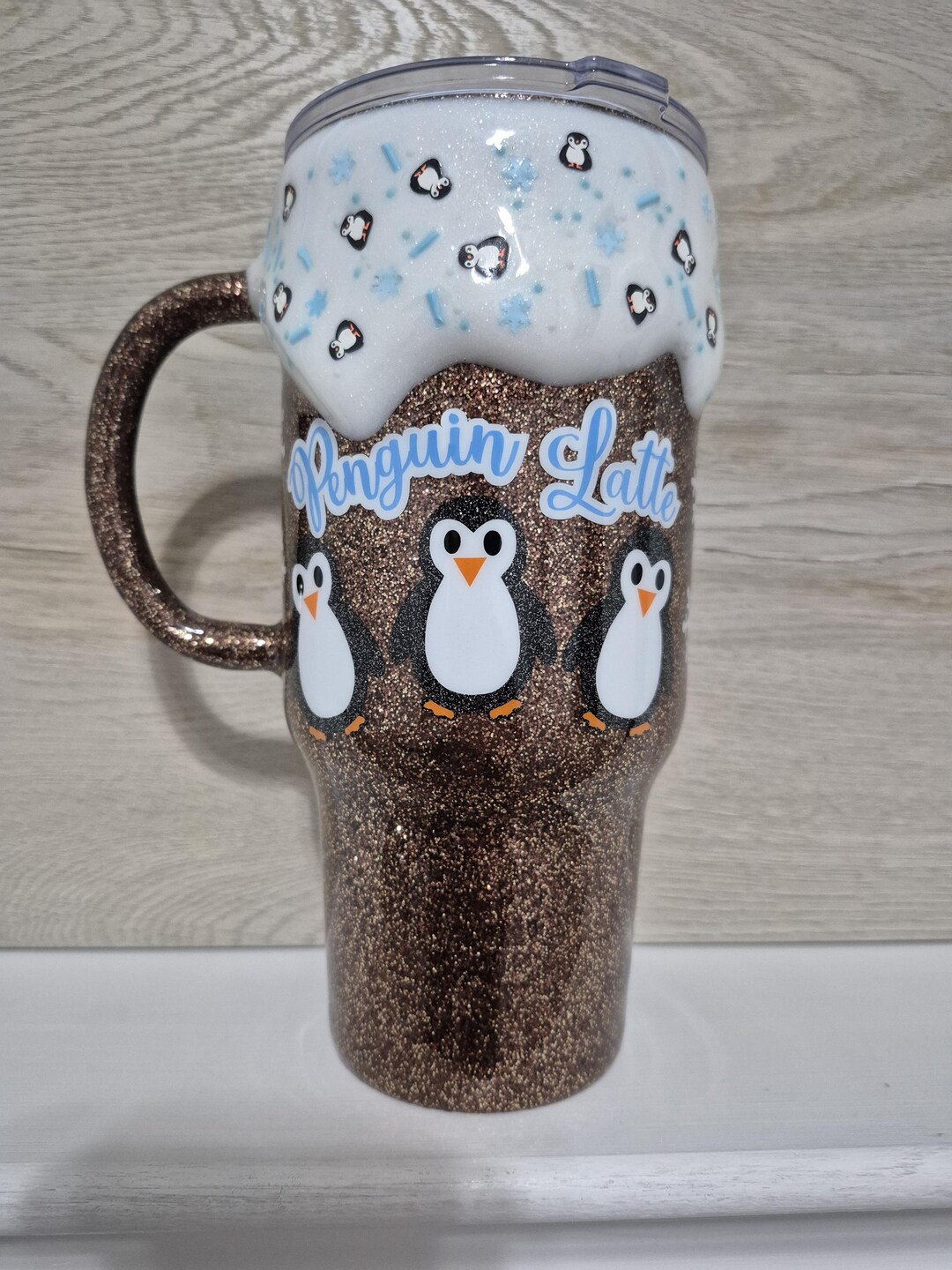 Christmas Glitter Penguin Latte Whipped Cream Drip Tumbler Mug With ...