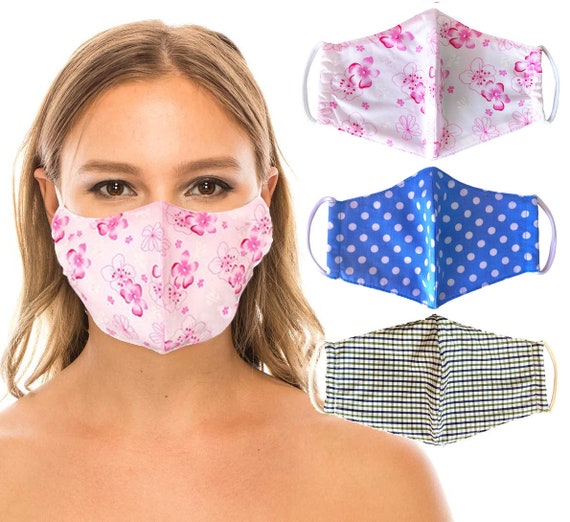 Pack of 3 Cloth Face Mask Cotton and Cotton Blend 2 Layers | Etsy