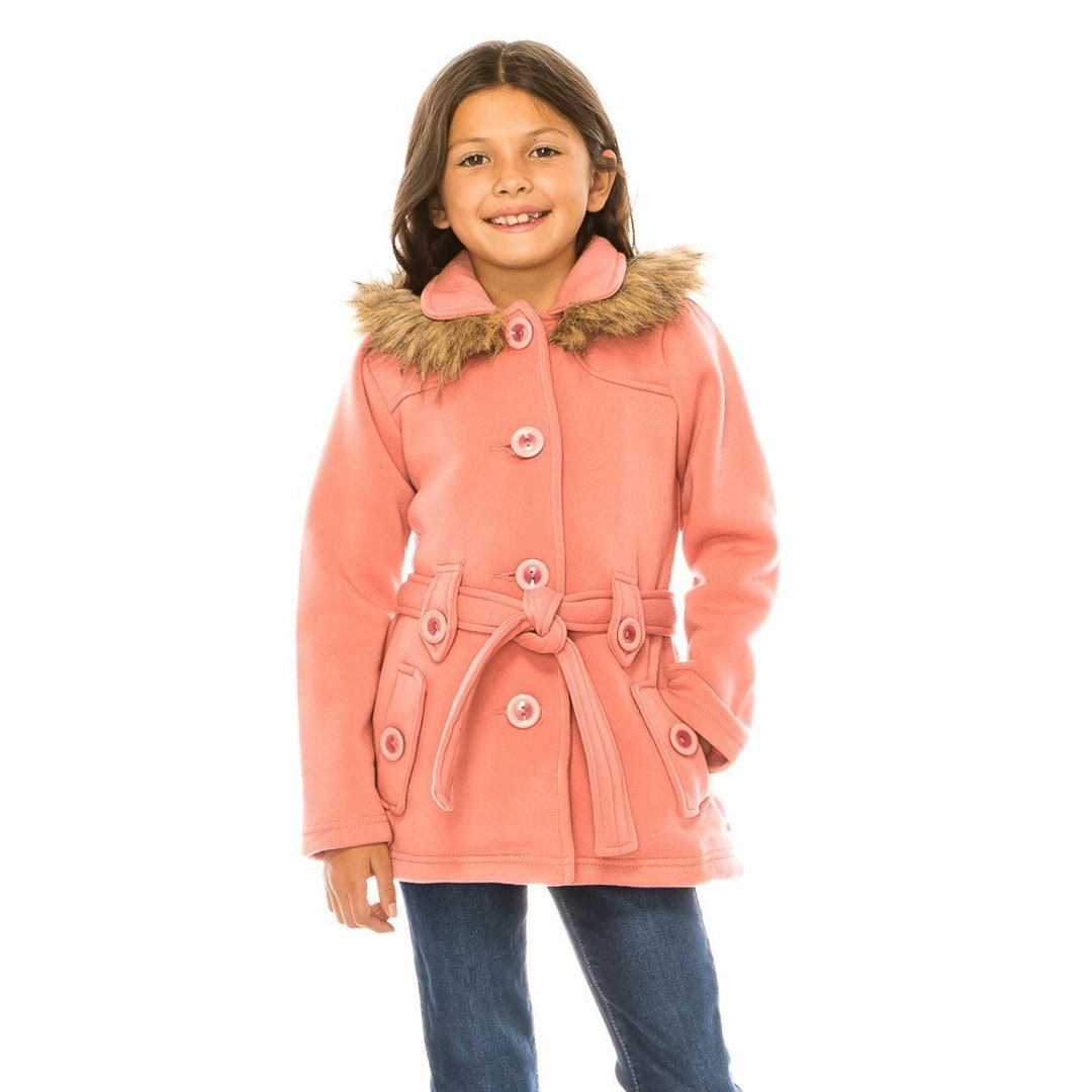 Unik Girl Fleece Coat With Detachable Fur Lined Hood and Belt - Etsy