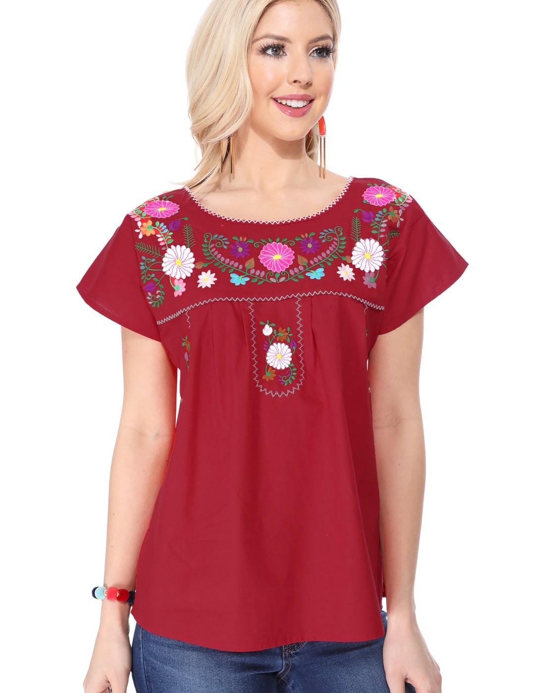 Unik Women Traditional Puebla Mexican Embroidered Blouse Size - Etsy