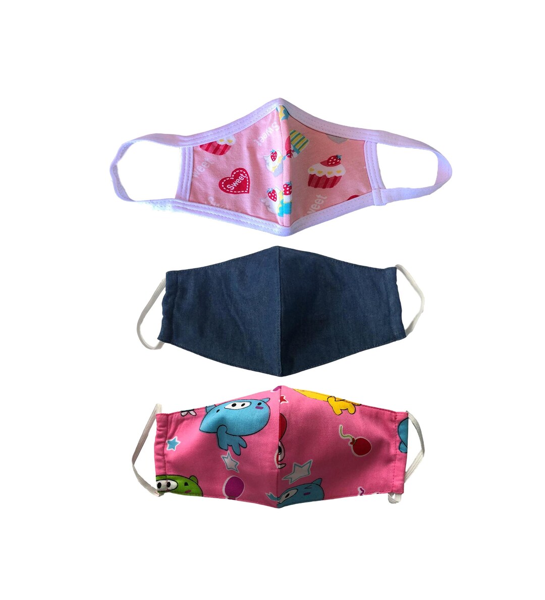 Kids Cloth Face Mask, Pack of 3, Cotton, 2 Layers, Washable, Reusable ...