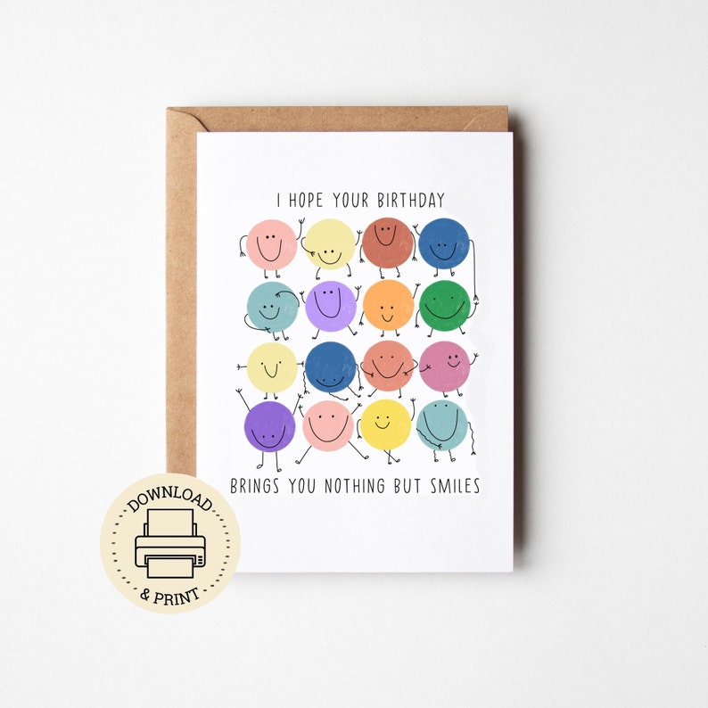 Smiley Birthday Card| Printable Card| Digital Download| Reusable ...