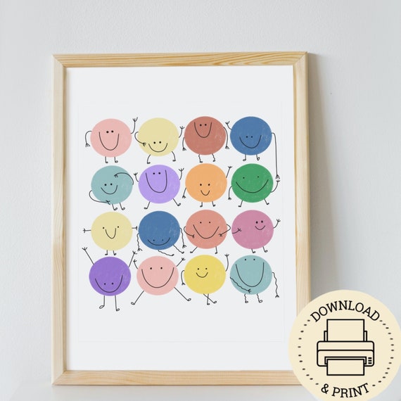 Smiley Face Digital Art Print Downloadable Wall Art Trendy - Etsy