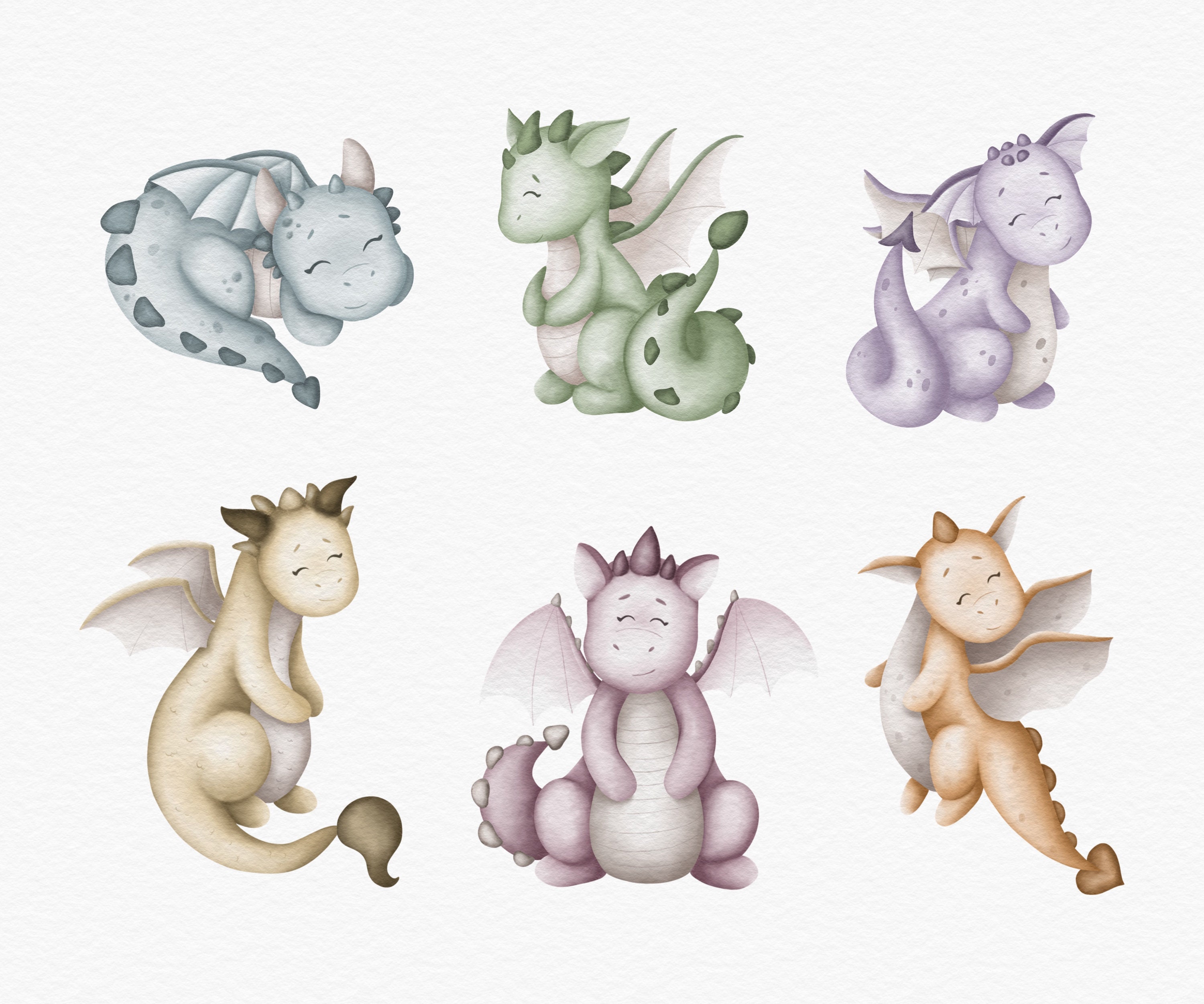 Dragons Watercolor Clipart, Cute Dragon PNG, Nursery Wall Art, Boys ...