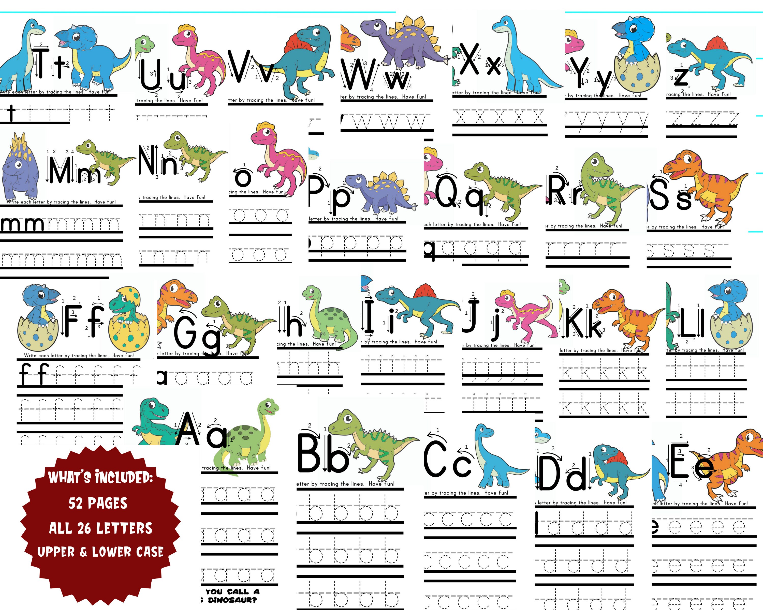 Dinosaur Printable Handwriting Practice/ ABC Letter Tracing/ - Etsy España