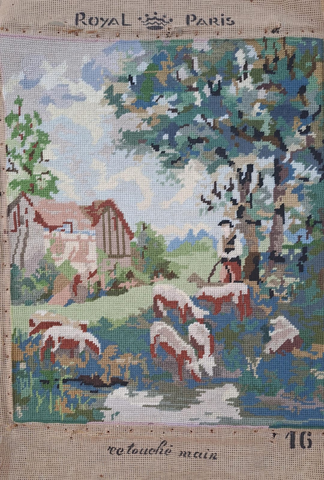 Completed Tapestry/ Needlepoint Canvas Pastoral Scene - Etsy Australia